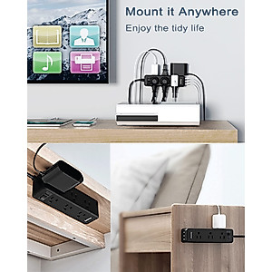 Power Strip Surge Protector, 9 Widely Spaced Outlets with 3 USB Ports, 3 Side Outlet Extender with 6.5 Ft Extension Cord, 1050 Joules, Flat Plug, Wall Mount Charging Station for Home Office Dorm Black