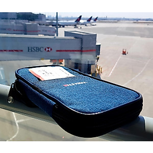 ALFARRA 10 Passports Family Travel Document Wallet - 10 Passport Pockets and 8 ID Slots, SIM Card and Coin Zipper Pouch, Dark Blue with Black Border Seam, Casual, Hand-crafted