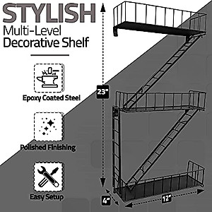 Beyond Basic Fire Escape Shelf - Versatile New York Inspired Hanging Wall Shelves Make a Great Action Figure Shelf or Planter Shelf - Prepare to Receive Compliments for This Modern Floating Wall Shelf