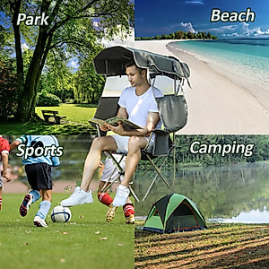 Camping Brothers Camping Chair with Full Sun Protection Canopy - Outdoor Folding Patio Chair with Adjustable Shade, Cup Holder, Side Pockets - Heavy Duty Steel Frame Supports 330 lbs (Army Green)