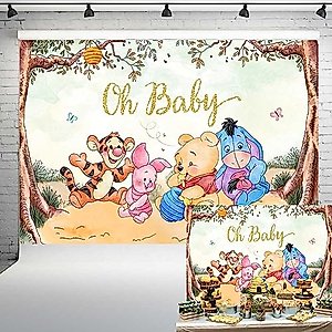 Oh Baby Pooh Backdrop Vintage Pooh Bear Baby Shower Background Classic Winnie and Friends Party Decorations Newborn Birthday Background 7x5 ft 174