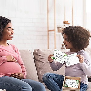 Set of 50 Botanical Baby Shower Advice Cards and Wooden Keepsake Box, Greenery Baby Advice Cards for Baby Shower Double Sided Advice and Wishes Cards for Boys Girls Baby Showers Wedding Gender Reveal