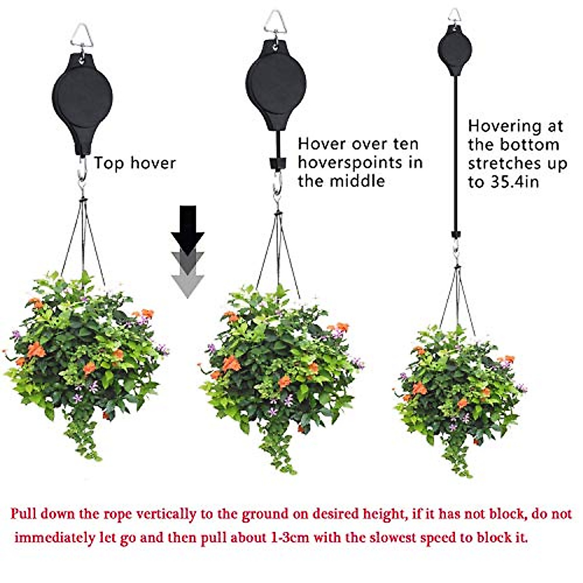 Ni Hong electron Plant Pulley Adjustable Hanging planters Flower Basket Hook，Retractable Planters Flower Basket Hook，Retractable Hook , for Garden Baskets pots Birds Feeder Hook（Black x3）