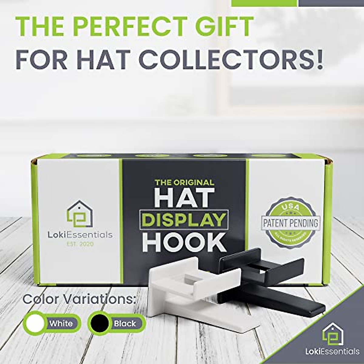 LokiEssentials Adhesive Hat Rack Display Hooks for Wall & Door (12 Pack) Baseball Cap Holder, Closet & Storage Organizer, Strong Cap Hanger for Room & Mancave, No Drilling, USA Patent Pending (Black)