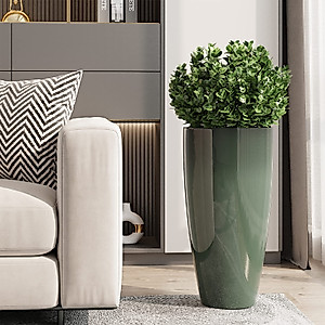 QCQHDU 21 inch Tall Planters for Outdoor Plants Set of 2,Outdoor Planters for Front Porch,Large Pots for Plants Outdoor Indoor,Green Planters Flower Pots