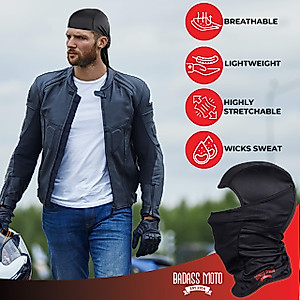 Badass Moto Motorcycle Balaclava Face Mask Men, Black Ski Mask for Men, Motorcycle Mask, Neck Gaiter, Full Face Mask Protects from Dust, Sun, Wind, Breathable Motorcycle Riding Gear Fits Under Helmet