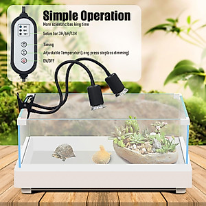 TFNN Reptile Heat Lamp, Double-Head Heat Lamp with Clamp, UVA UVB Reptile Light with Intelligent Cycle Timer for Turtle, Bearded Dragon, Lizard and More, 2 Bulbs 50W+75W