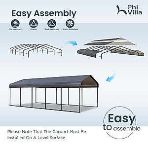 PHI VILLA Outdoor Carport Canopy 12' x 25', Metal Carport Tent Heavy Duty, Garage Car Shelter Shade with Metal Roof, Frame and Bolts for Car, Truck and Boat