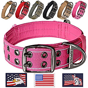 ADITYNA Heavy Duty Dog Collar with Handle - Reflective Pink Dog Collar for Large Girl Dogs - Wide, Thick, Tactical, Soft Padded - Perfect Dog Collar for Training, Walking, or Hunting