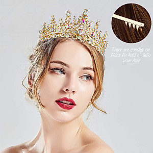 TOBATOBA Rhinestone Gold Crown for Women Gold Tiara Birthday Queen Crown Wedding Tiara for Women Crystal Tiaras and Crowns Royal Princess Quinceanera Headpiece for Prom Pageant Bride Halloween Cosplay