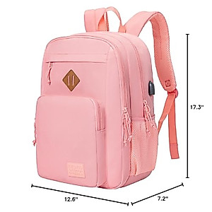 KEOFID Classic Travel backpack for Men and Women, Anti Theft Laptop Backpack with USB Charging Port for Work, Large Bag for College, Water Resistent(Bright Pink)