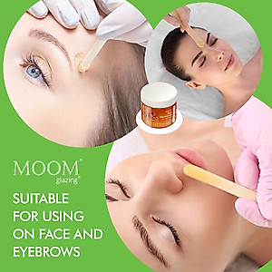 MOOM Organic Travel Wax Kit with Aloe, Tea Tree Oil & Chamomile for Face - Natural Sugar Waxing Glaze with 6 Facial Fabric Strips & 2 Small Wooden Applicator Sticks 1.6 oz. - Facial Wax Kit - 1 Pack