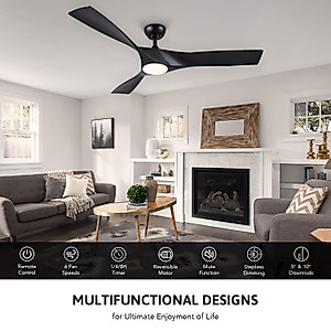 VONLUCE Ceiling Fan with Light and Remote Control, 52 Inch Modern Fan with 3 Blades Noiseless DC Motor for Bedroom, Living Room, Kitchen, Study, Black