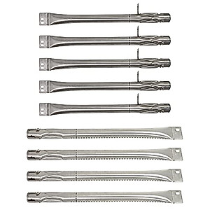 4 BBQ Gas Grill Tube Burner & 5 Heat Shield Plate Tent Replacement Parts for Brinkmann 810-9419 - Compatible Barbeque Stainless Steel Pipe Burners & Flame Tamer, Guard, Deflector, Flavorizer Bar