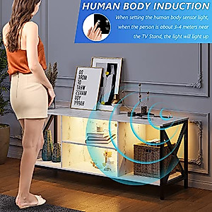 HNEBC LED White TV Stand with USB/Wireless Charging Station,Television Stands with Auto Induction/Adjustable LED Lights,TV Stand for 65+ inch TV and Storage Cabinet Suitable for Living Room (White)