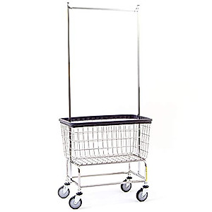 R&B Wire™ 200F56 Large Wire Laundry Cart with Double Pole Rack, 4.5 Bushel, Chrome