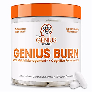 Genius Thermogenic Fat Burner, 60 Diet Veggie Pills - Weight Loss & Metabolism Supplement, Appetite Suppressant & Energy Booster - Caffeine-Free Nootropic Focus & Brain Boost - Ashwagandha & TeaCrine