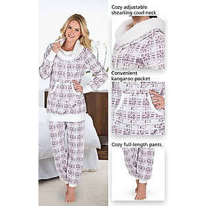 PajamaGram Soft Fleece Pajamas Women - Pajamas for Women, Pink, L, 12-14