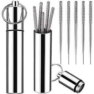 Portable Mini Pocket Titanium Toothpick Holder with 10 Pieces Reusable Titanium Toothpicks Waterproof Toothpick Case Toothpick Fruit Picks with Keyring for Outdoor Picnic Camping Traveling Supplies