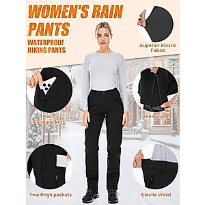 Womens Snow Pants Winter Waterproof Pants Outdoor Soft Shell Fleece Linded Cargo Ski Hiking Pants, Black 16