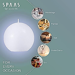 SPAAS Rustic White Round Candles - 3 Inch White Ball Candles - Use as Decorative Candles for Weddings, Celebrations, Holiday, and Home Decor - Set of 6 White Sphere Candles
