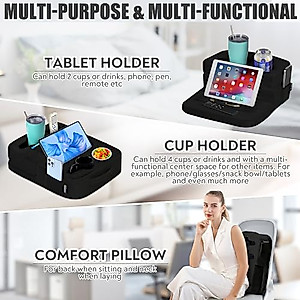TabCouchCaddy - Couch Cup Holder Tray & Tablet Pillow Stand - Bed, Couch Caddy, Sofa, RV & Car - Holds Drinks, Snacks, Remotes, Phones, Tablet - iPad, Galaxy Tab Compatible | Bed Cup Holder (Black)