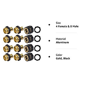 Hourleey 3/4 Inch Garden Hose Quick Connector, 4 Pcs Female & 8 Pcs Male of No Leak Quick Connect Hose Fittings