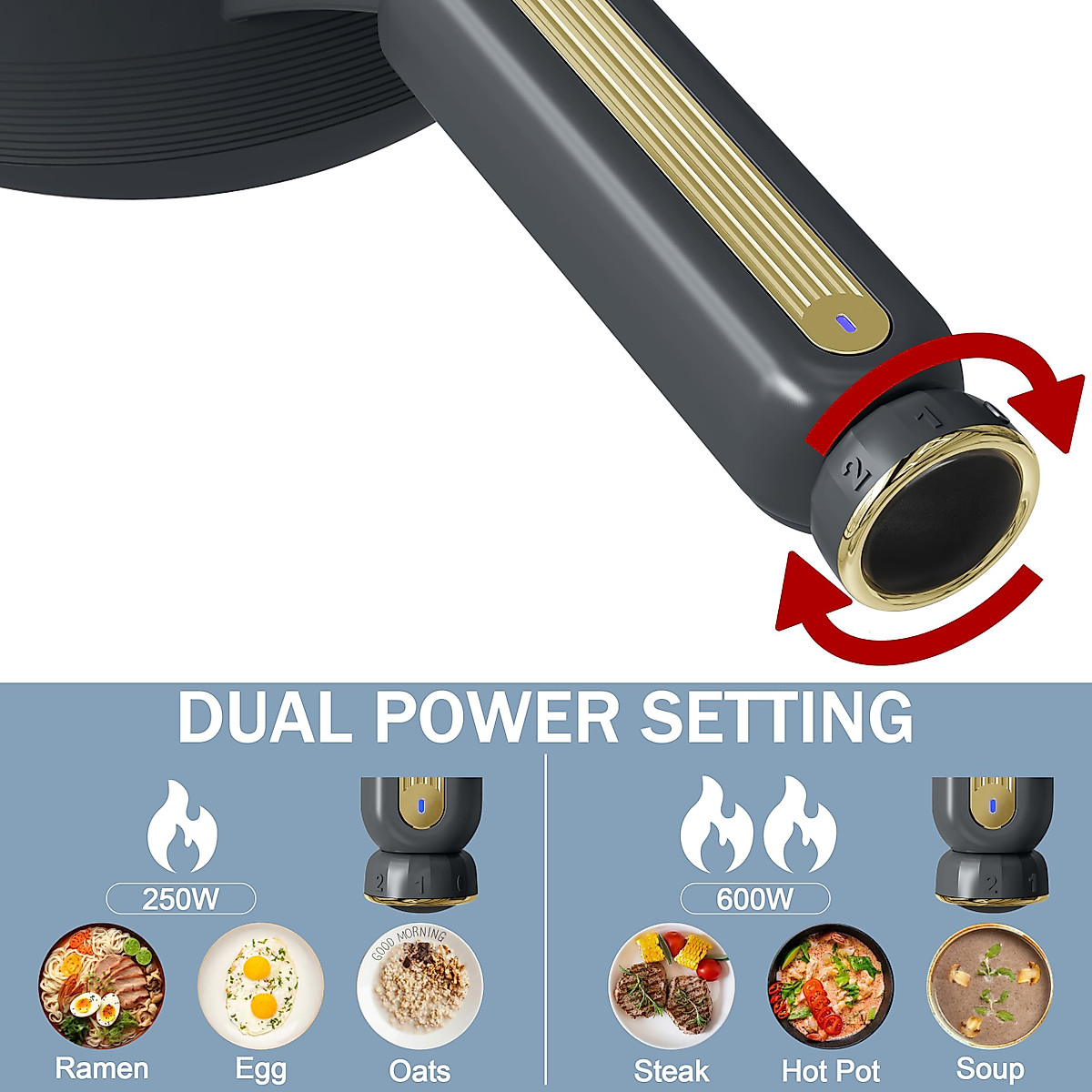 TOPWIT Hot Pot Electric with Steamer, 2L Multifunctional Electric Pot, Non-Stick Fring Pan, Portable Pot for Steak, Fried Rice, Ramen, Soup with Dual Power Control (Silicone Spatula Included), Grey