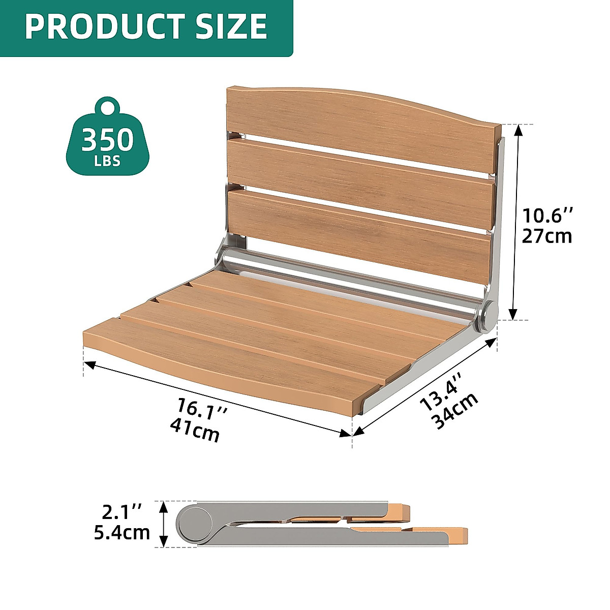 YITAHOME Shower Bench Folding Shower Seat Wall Mounted Foldable Shower Chair, Stainless Steel Frame for Inside Shower, Home Care (Teak)