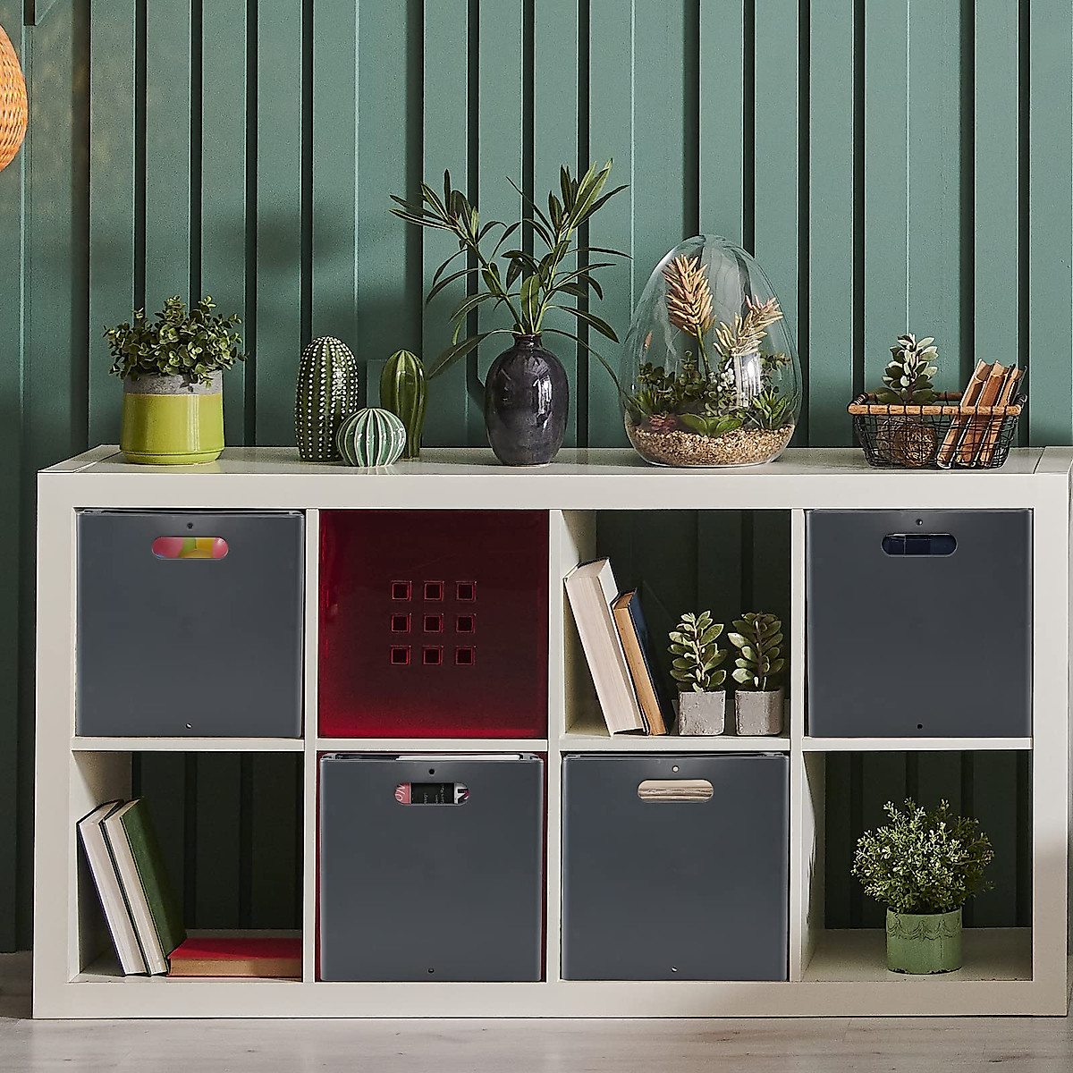 Teyyvn 4-Pack Foldable Cube Storage Bins, Collapsible Plastic Storage Cubes, Gray