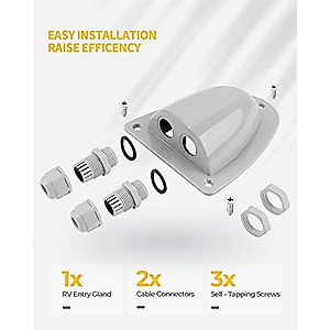 BougeRV White Solar Double Cable Entry Gland Box, RV roof Waterproof ABS Solar Entry housing for RVs, Boats, Yacht, Roofs（White）
