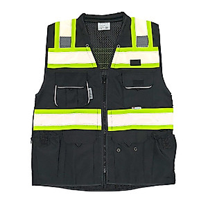 Vero1992 (C) Vest Mens Class 2 Black Series Safety Vest With Zipper and Utility Pockets Premium Black Series Surveyors Vest (Medium, Black)