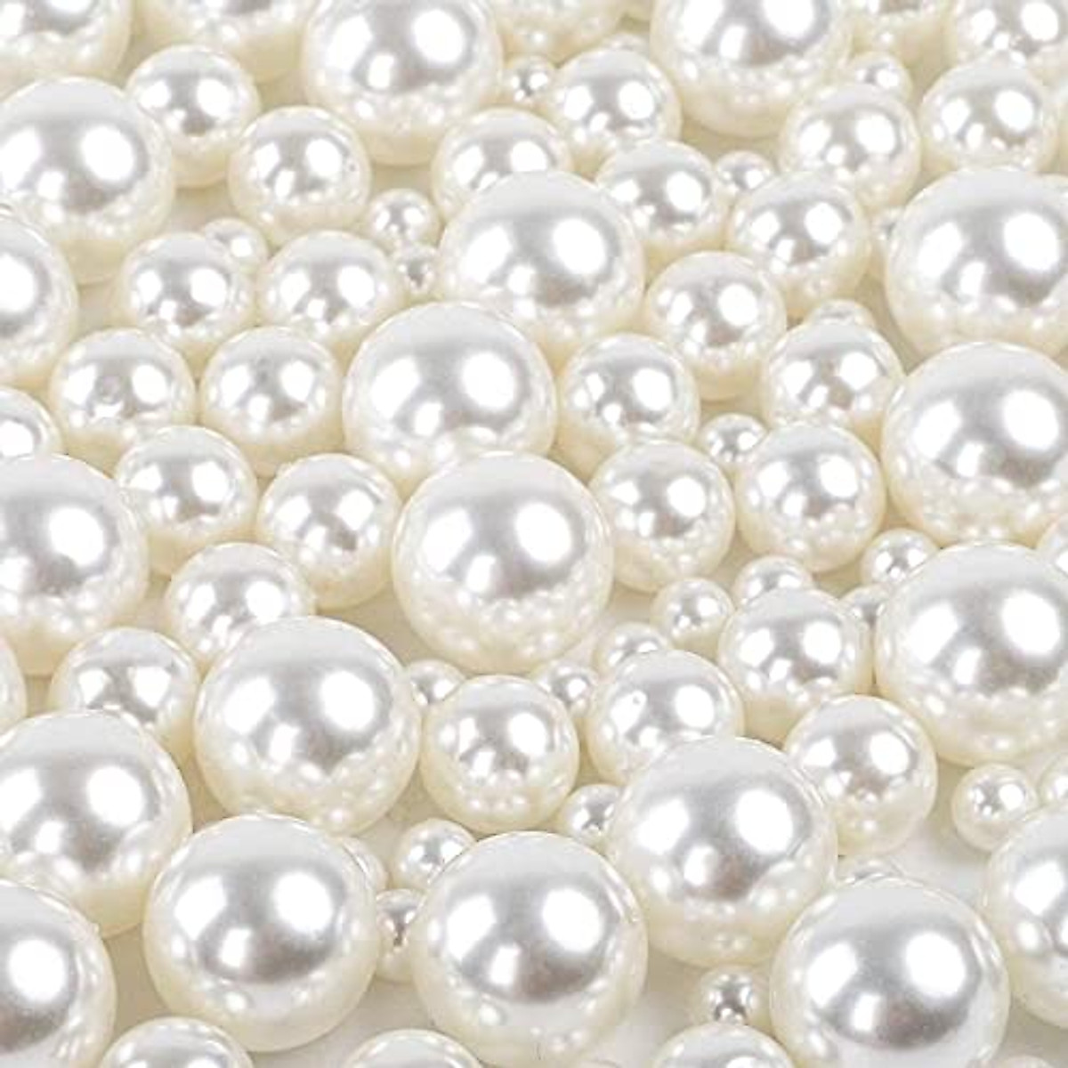 Quefe 150pcs Pearls for Crafts No Holes, Vase Filler Artificial Plastic Ivory Pearl Beads, Pearls for Vase Filler, Table Scatter, Wedding, Birthday Party, Home Decoration(8mm, 14mm, 20mm)