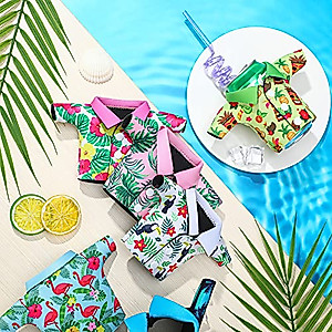 Funtery 6 Pack 12 oz Can Cooler Sleeves Funny Hawaii Can Shirt Neoprene Tiny Coat Can Jacket for Tropical Aloha Luau Beach Birthday Party Supplies