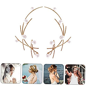 FOMIYES 2pcs/set Headgear Ladies Headbands Rhinestone Headband Metal Headband Wedding Hair Side Piece Bridal Hair Accessories Wedding Hair Jewelry Women Peal Hair Accessories Flowers Alloy