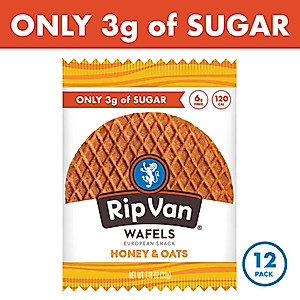 Rip Van Wafels Snack Wafels, Honey and Oats, Pack of 12, 13.92 Ounce