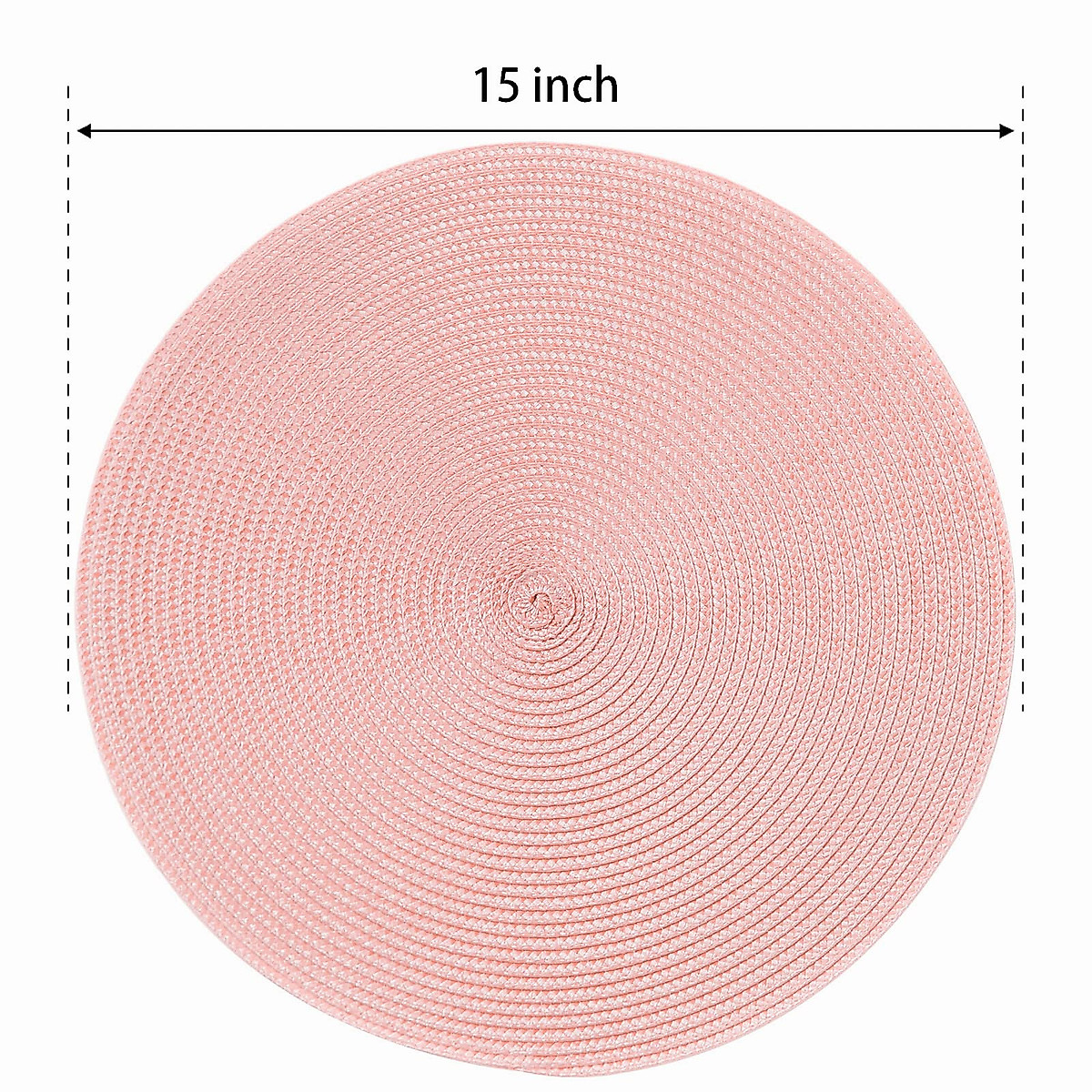 FunWheat Round Braided Placemats Set of 6 Place Mats for Dining Tables Woven Washable Non-Slip Table mats 15 inch for Easter Decoration(Pink, 6pcs)