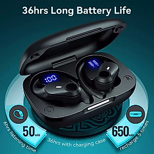 SGNICS for Samsung Galaxy S22 Wireless Earbuds Headphones with Charging Case & Dual Power Display Over-Ear Waterproof Earphones with Earhook Headset with Mic for Sport Running Workout Black