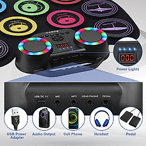 Anpro Electronic Drum Set for Kids | Adult, Musical Instrument Drum Practice Pad Kit with Headphone Jack, Built-in Speaker, Drum Pedals, Drum Sticks, Great Holiday Birthday Gift for Kids