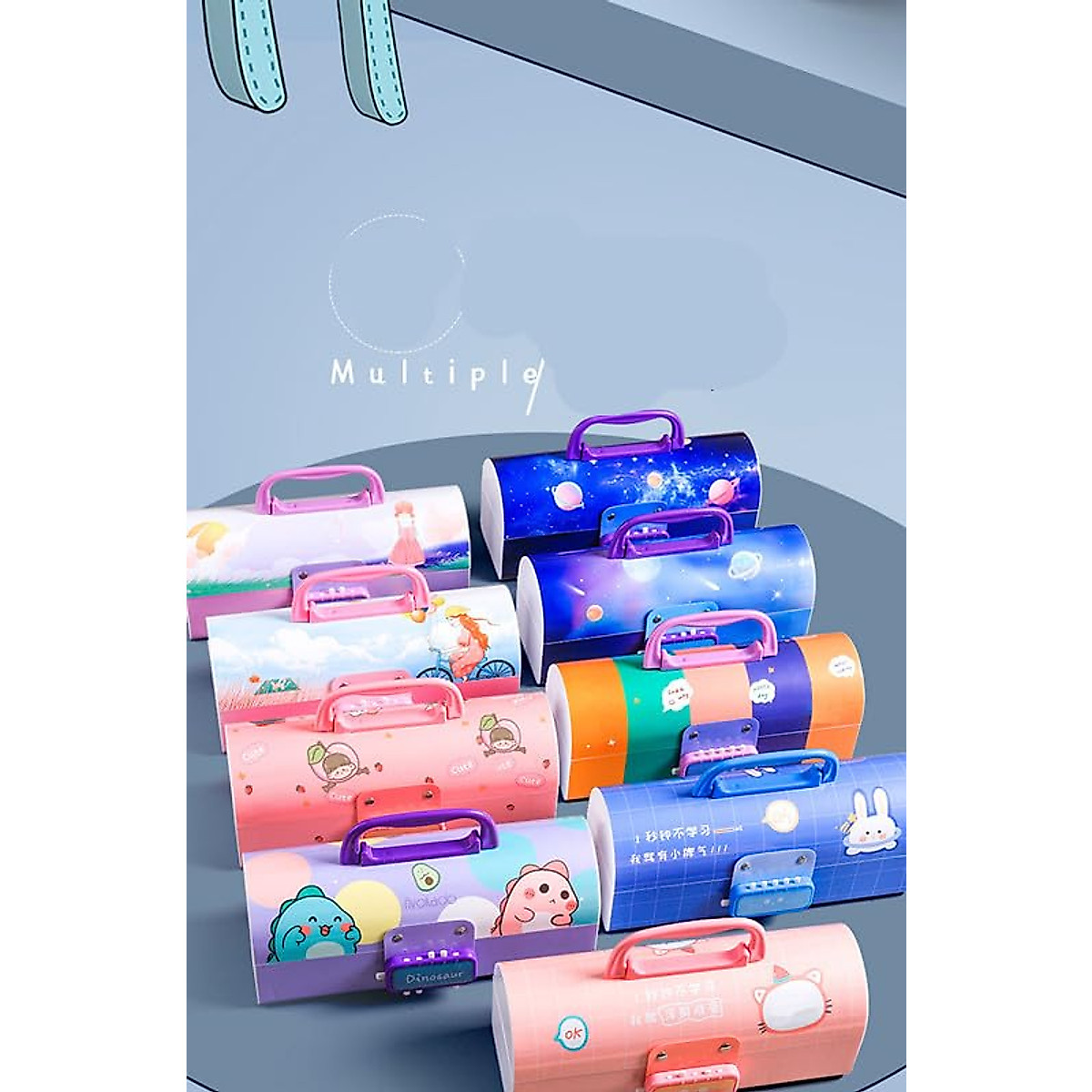 YJCHCT Pencil Case, Large Capacity Pencil Case Organizer; Double Combination Lock Double Layer Storage Box ; Big Pencil Pouch for Teen Girl Boy (lock pink dino)