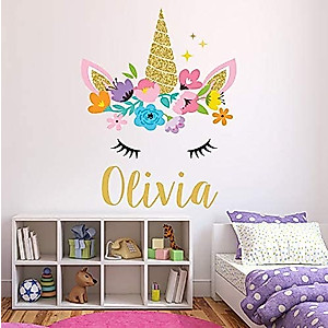 Unicorn Wall Decal Art Personalized Name Wall Decals Girls Bedroom Nursery Wall Decor Removable Vinyl Wall Stickers ND15 (24"W x 16"H inches)