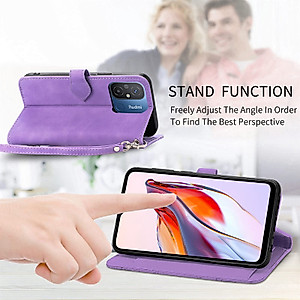 DAMONDY for Xiaomi Redmi 12C Zipper Wallet Case,Xiaomi Redmi 12C Case,Premium Magnetic Closure Stand Function Folio PU Leather Flip Cover Inner Soft TPU Case for Xiaomi Redmi 12C -Purple