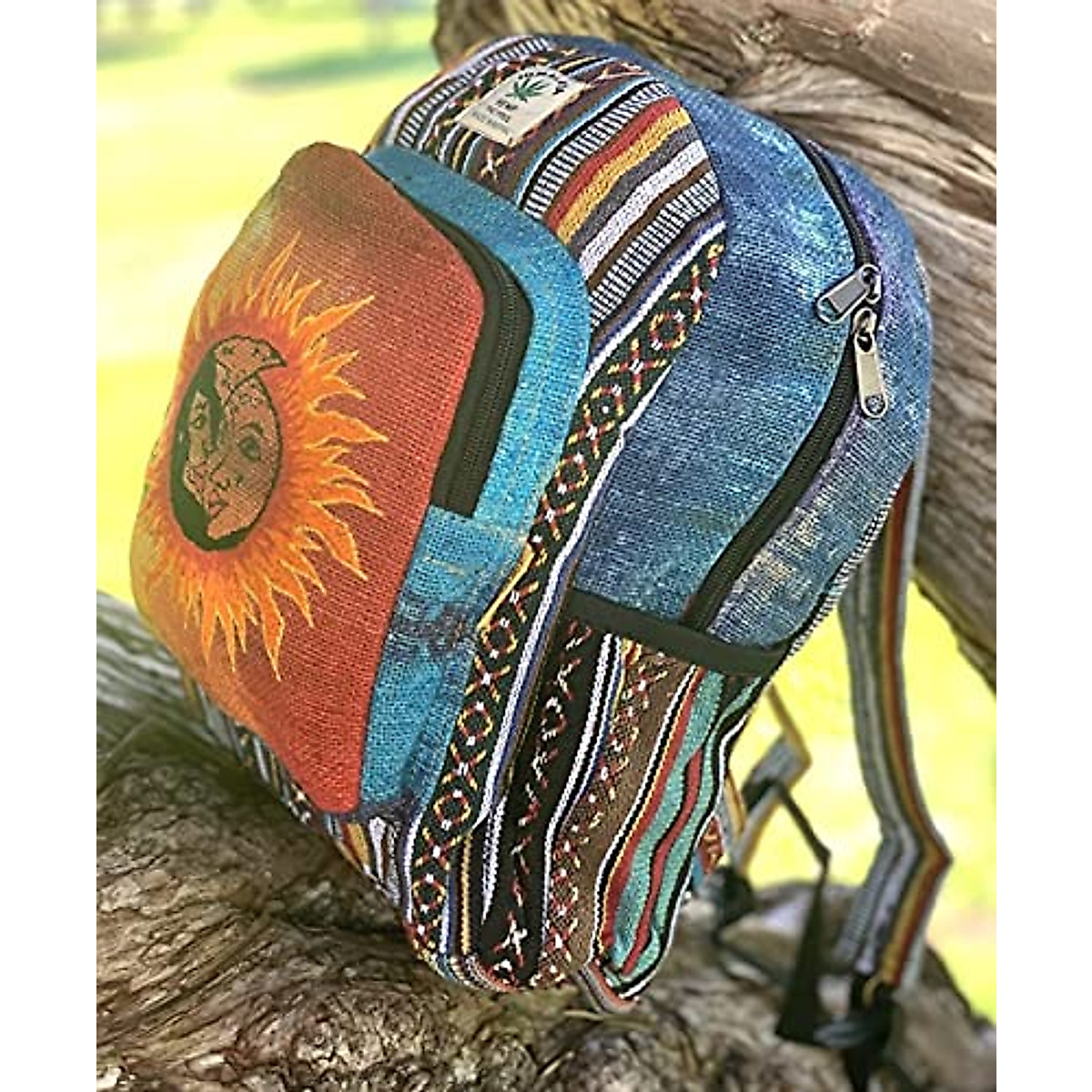 Himalaya Handmade Unique design Himalaya Hemp Backpack Small Backpack Hippie Backpack Festival Backpack Hiking & Tablet Backpack FAIR TRADE Handmade with Love, Rainbow Tie Dye, HBBH-0149