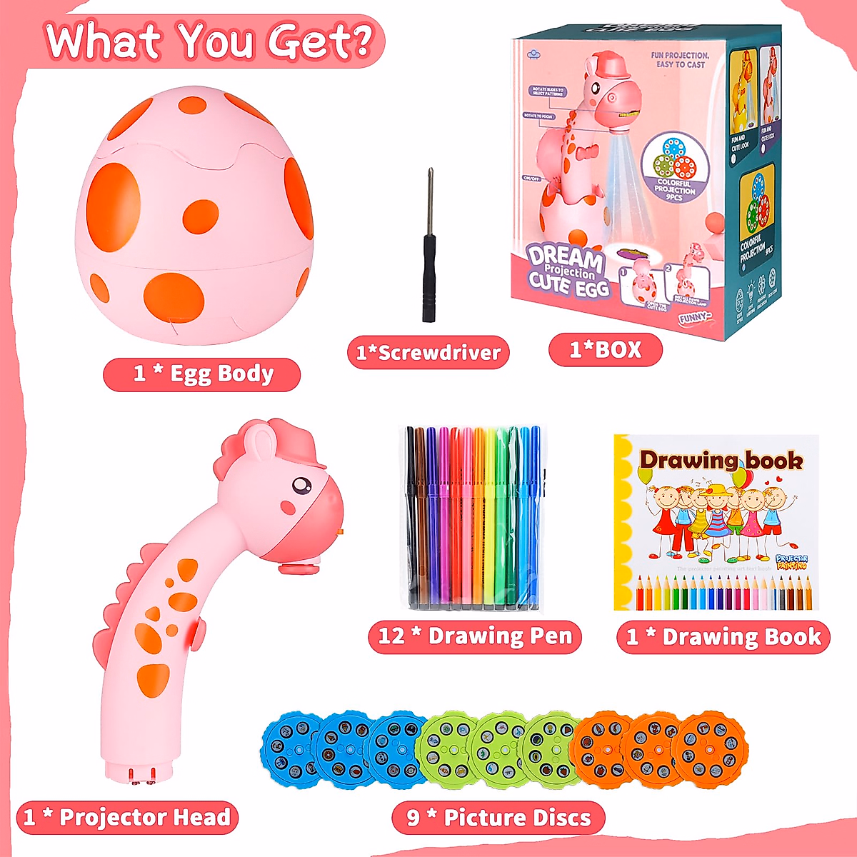 RNGODO Drawing Projector for Kids, Trace and Draw Projector Toy for Toddler Girls & Boys, Learning Art Children Drawing Projection with 72 Stencils and 12 Markers and 1 Art Book