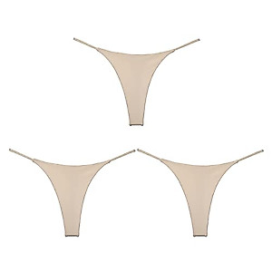 BY.ECG Women's Cotton Thong Double-Layer Sexy G-String Nude 3 Pack (S)