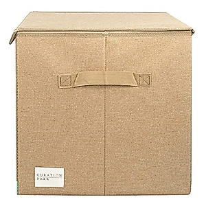 Curation Park Storage Cube Box || Collapsible Canvas Bin Chest with Flip-Top Lid and Name Label || Perfect Organizer