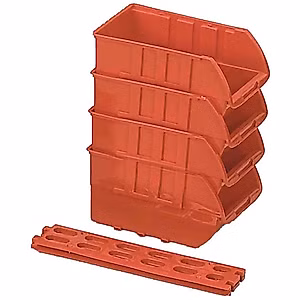 BIN BUDDY 4 Piece Stackable Storage Bins | Size Per 9.5" (24.1 cm) x 6" (15.2 cm) x 5" (12.7 cm) | Multipurpose Organizational Tool | Durable Red Plastic