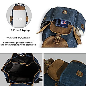 Handadsume Water Resistant Canvas + Leather Large Travel Back-pack Rucksack Knapsack Laptop Bag For Men FB1170 (X-9950-Blue)