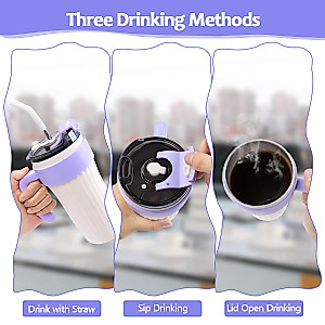PHILORN 27 oz Tumbler with Lid, Straw & Handle, Stainless Steel Insulated Water Bottle, Leak Proof Travel Tumbler Fits in Cup Holder, White Cup for Cold & Hot Drinks