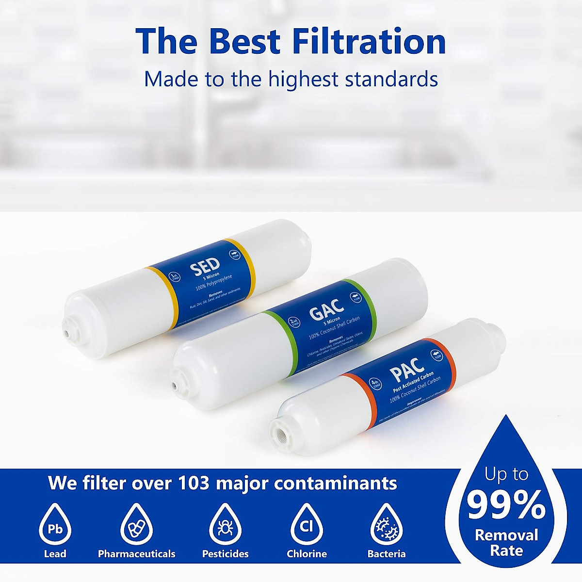 Express Water – Countertop Reverse Osmosis System Replacement Filter Set – 3 Inline Filters – 1?4” Quick Connect Filter Cartridges - Sediment, GAC and PAC Carbon Filters – 6 Month Filter Set